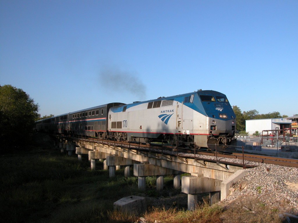 AMTK 170 16Oct2011 NB Train 22 (Texas Eagle) Across Purgatory Creek at San Marcos, TX